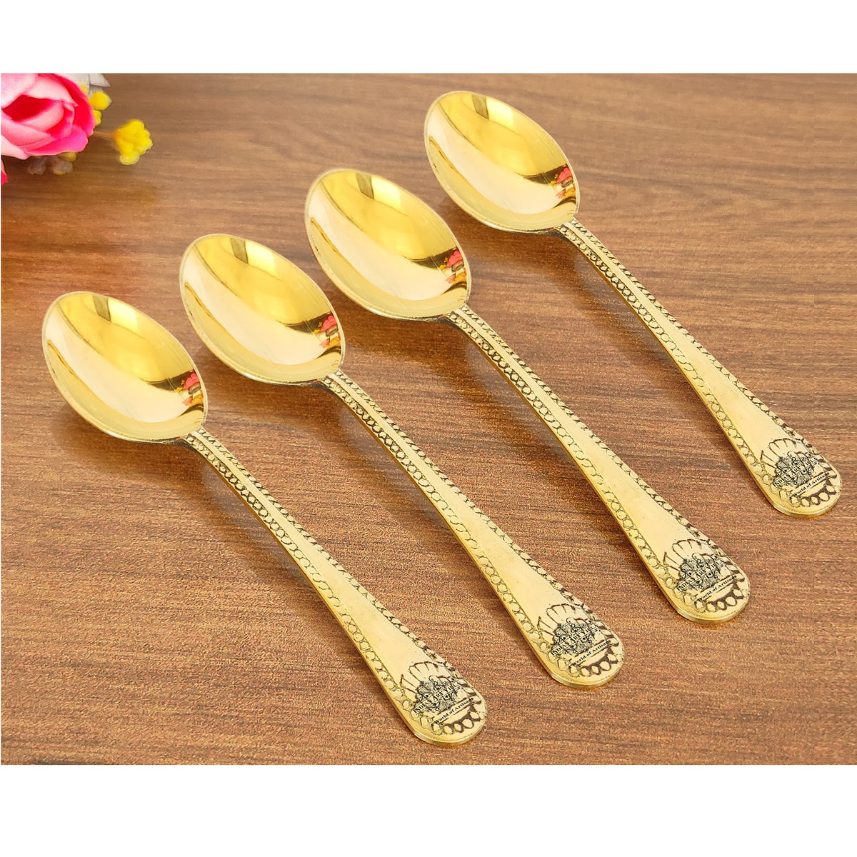 Premium Brass Dinner Spoon, Golden Beeding Design - - Indian Art Villa