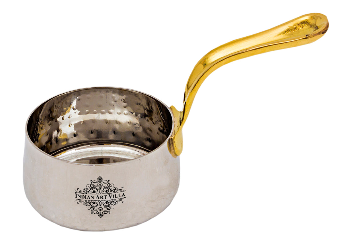 Buy Stainless Steel Curved Design Serving Sauce Pan with Brass Handle ...